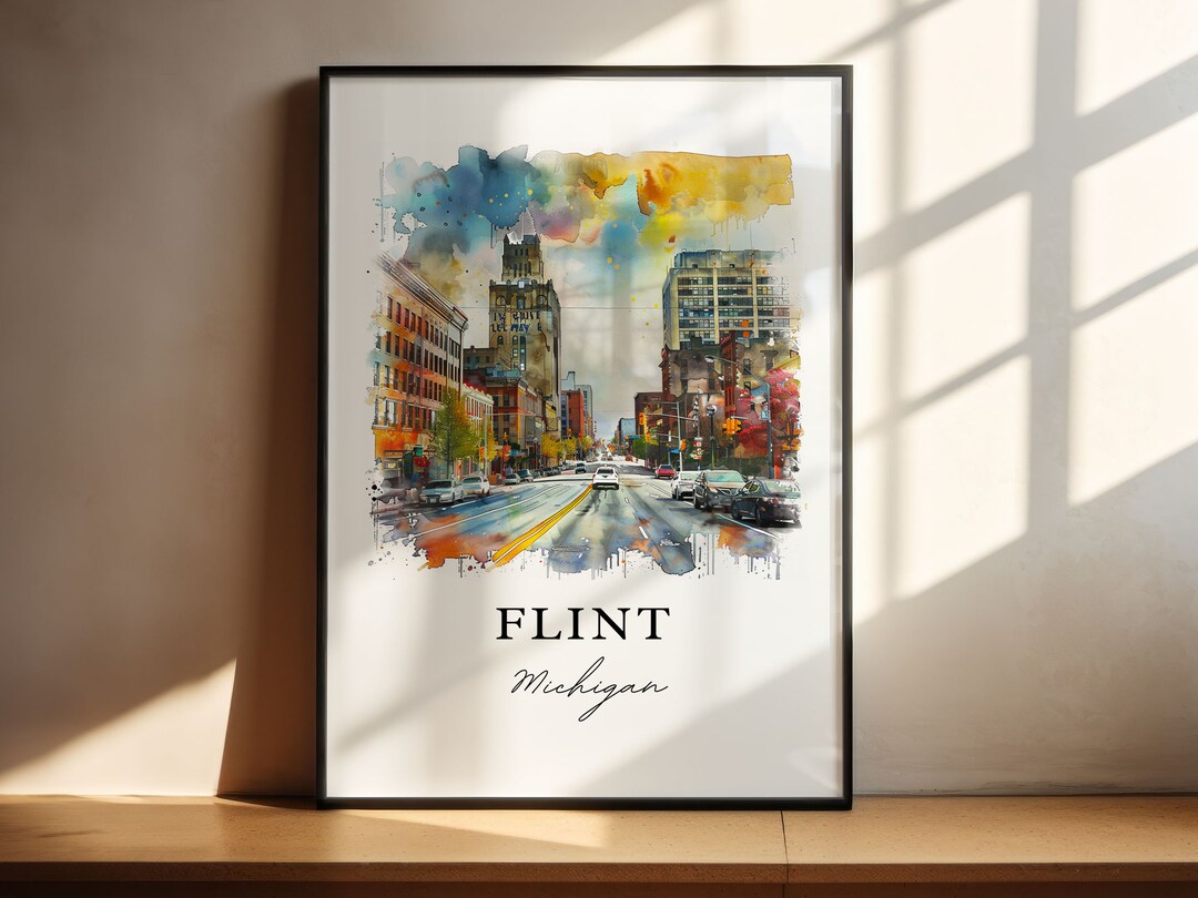 Flint Michigan Wall Art, Flint MI Print, Flint Watercolor Art, Genesee ...