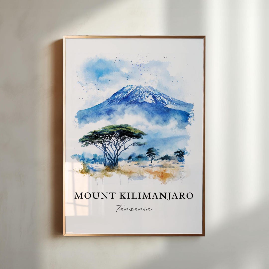 Mount Kilimanjaro Wall Art, Kilimanjaro Print, Tanzania Watercolor Art ...