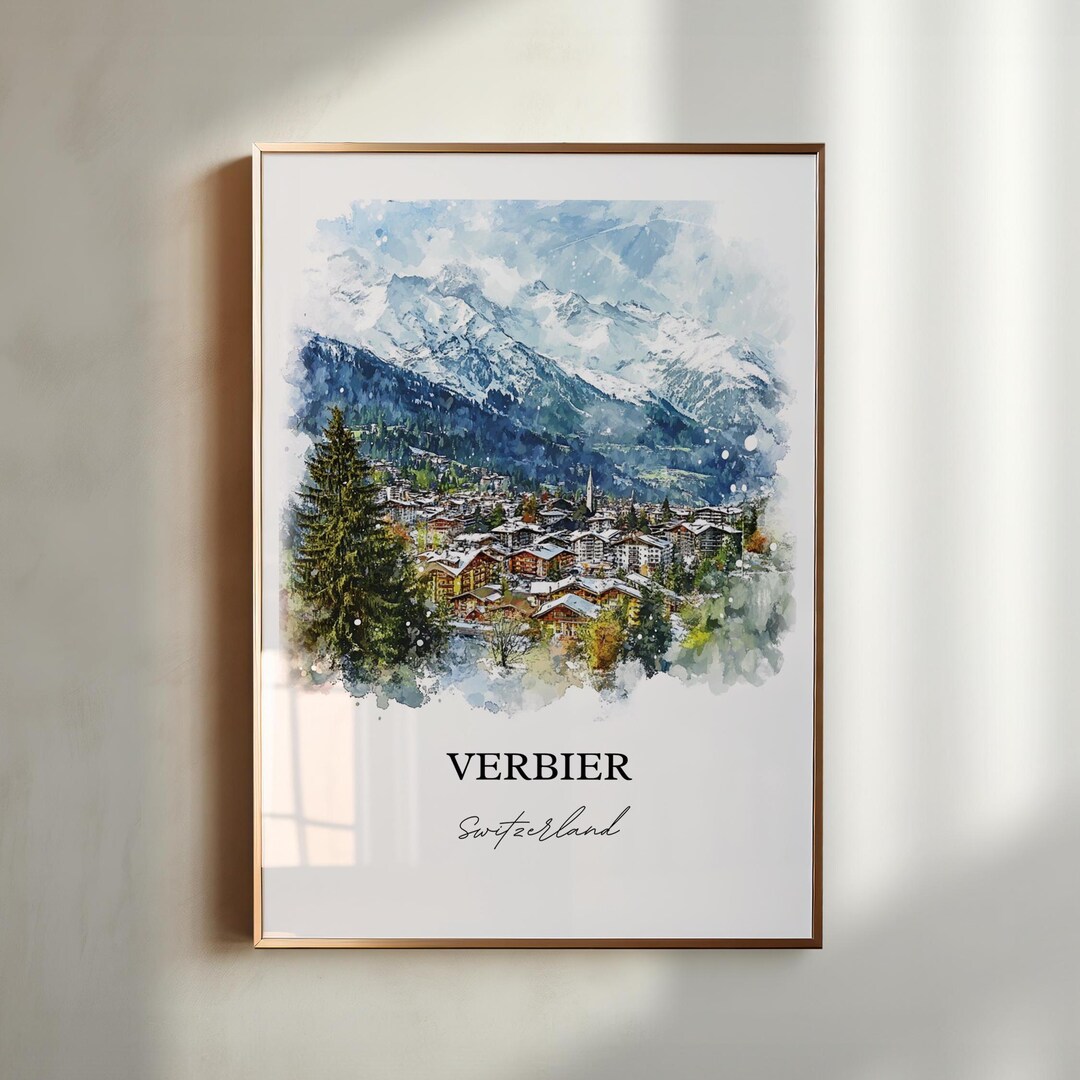 Verbier Wall Art, Verbier Switzerland Print, Switzerland Watercolor Art ...