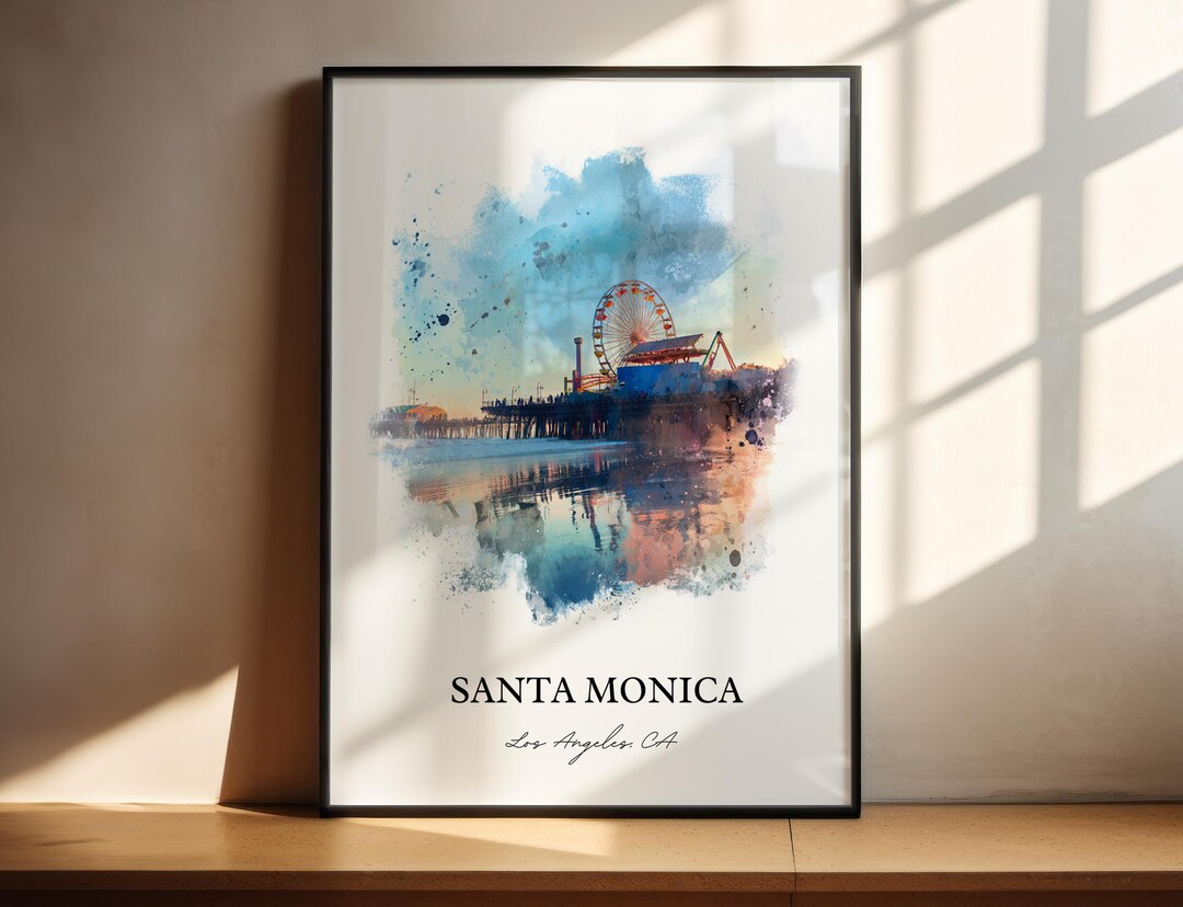 Santa Monica Wall Art, Santa Monica Print, Los Angeles Watercolor Art ...