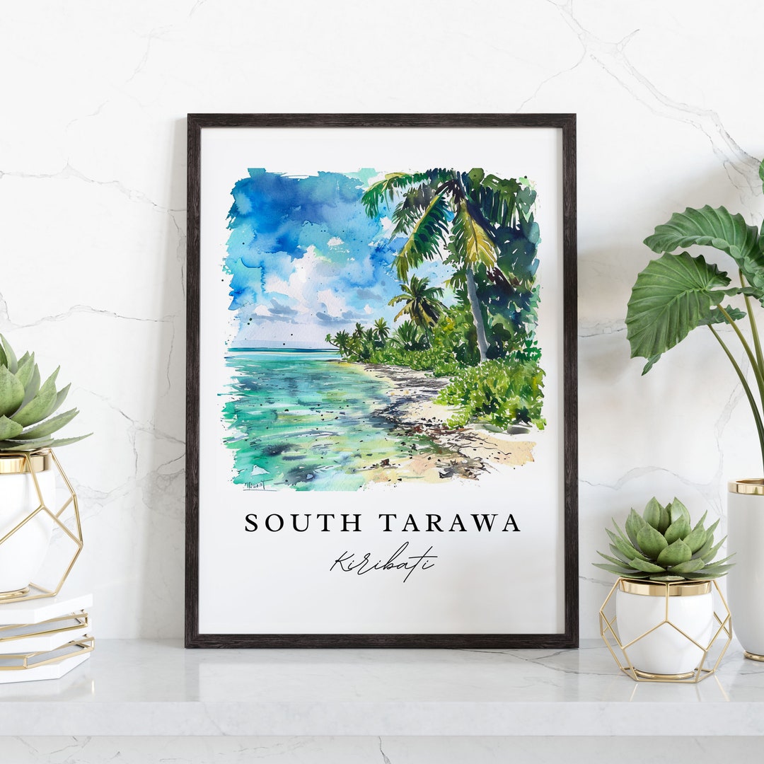 South Tarawa Watercolor Travel Art Kiribati, South Tarawa Print ...