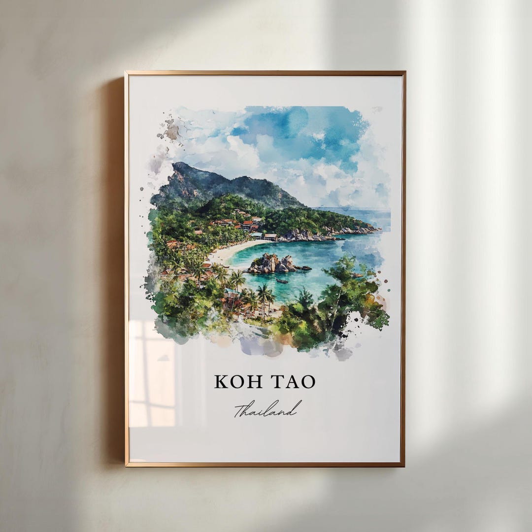 Koh Tao Wall Art, Mae Haad Beach Print, Thailand Watercolor Art, Koh ...