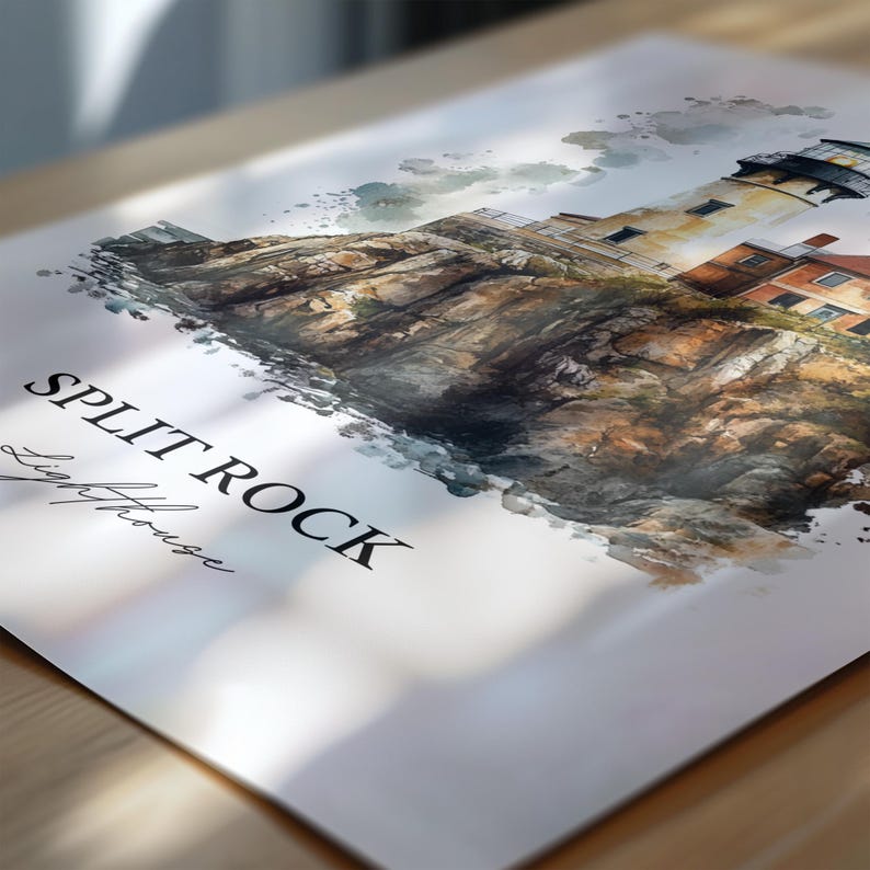 Split Rock Lighthouse Art, Lake County MN Print, Minnesota Watercolor ...