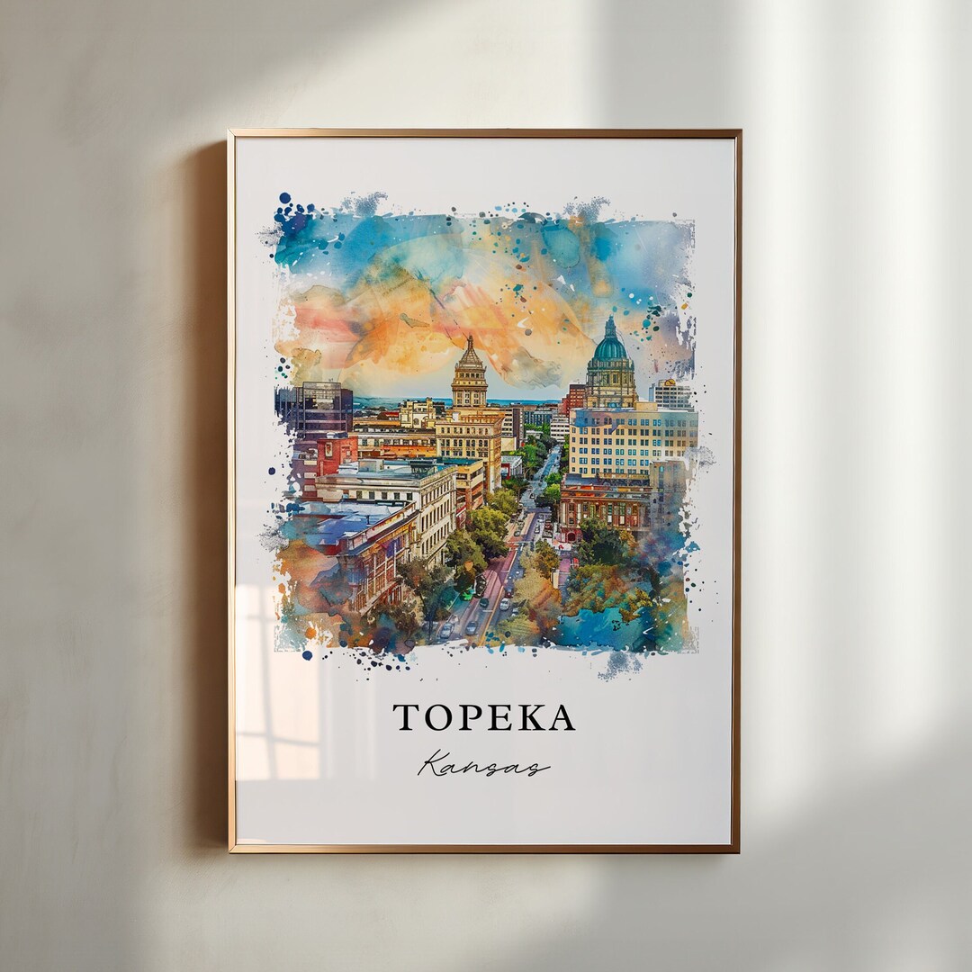 Topeka Kansas Wall Art, Topeka Print, Topeka KS Watercolor, Topeka ...
