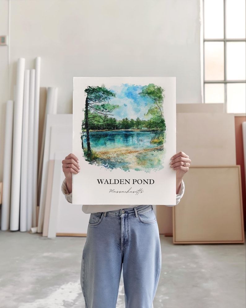 Walden Pond Wall Art, Concord MA Print, Massachusetts Watercolor Art ...