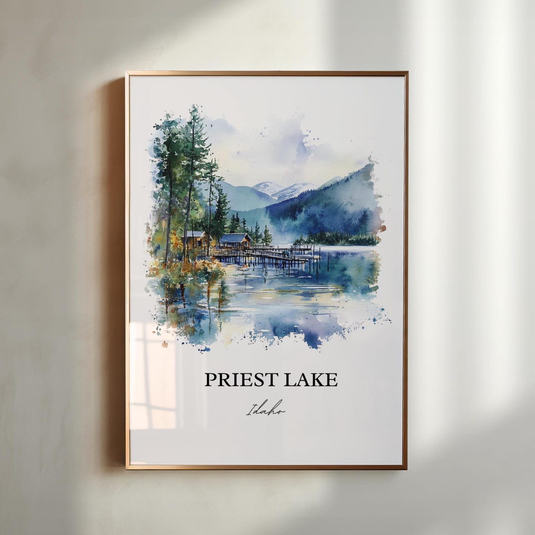 Priest Lake ID Wall Art, Priest River Idaho Print, Idaho Watercolor Art ...