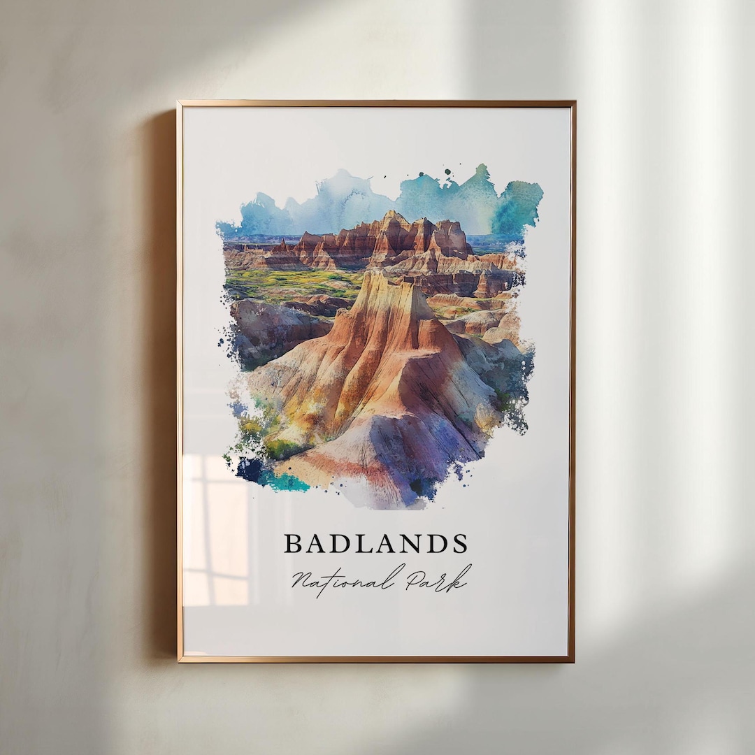 Badlands Wall Art, Badlands Park Print, Rapid City Watercolor Art ...