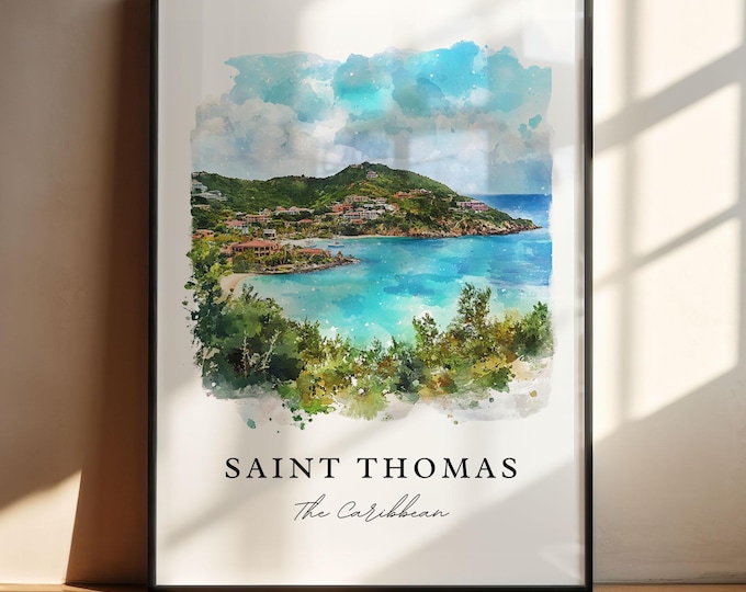St Thomas Map Print, US Virgin Islands, Caribbean Island Art, St ...