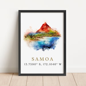 Samoa Travel Art - Samoa Poster Print With Coordinates, Wedding Gift ...