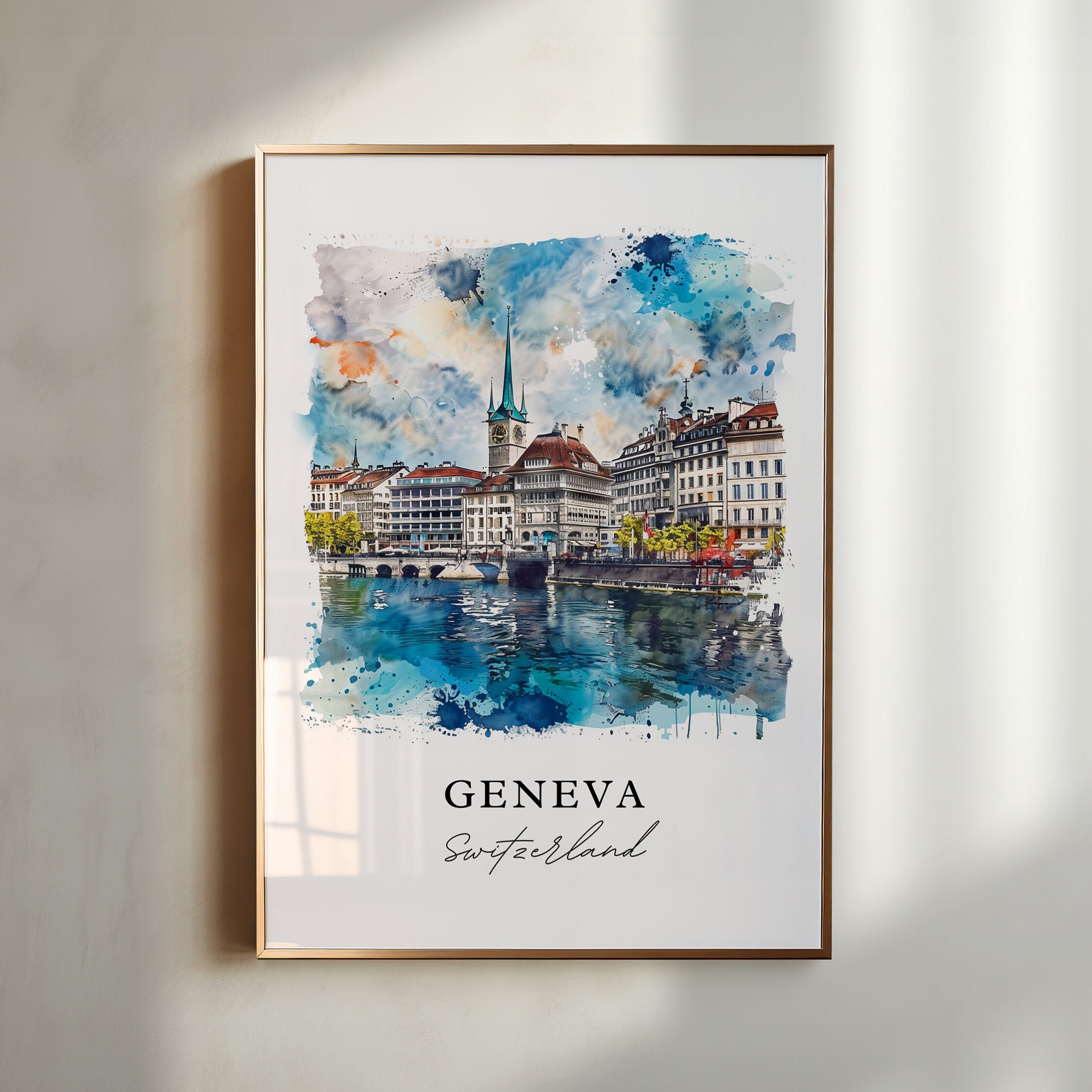 Geneva Wall Art, Geneva Switzerland Print, Geneva Watercolor, Geneva ...