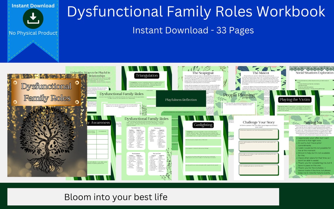 Dysfunctional Family Roles Workbook, Mental Health Printables, Therapy ...