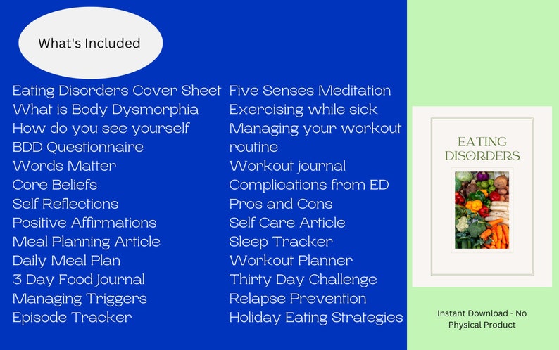 Eating Disorder Worksheets, Binge Eating Workbook, Food Recovery ...