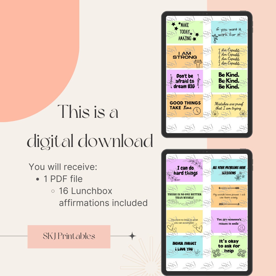 PRINTABLE Kid's Lunchbox Affirmations, Love Notes for Kids, Lunchbox ...