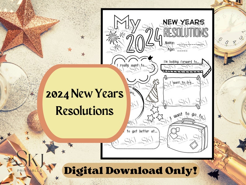 PRINTABLE 2024 New Years Resolutions Worksheet, New Year's Activity for ...