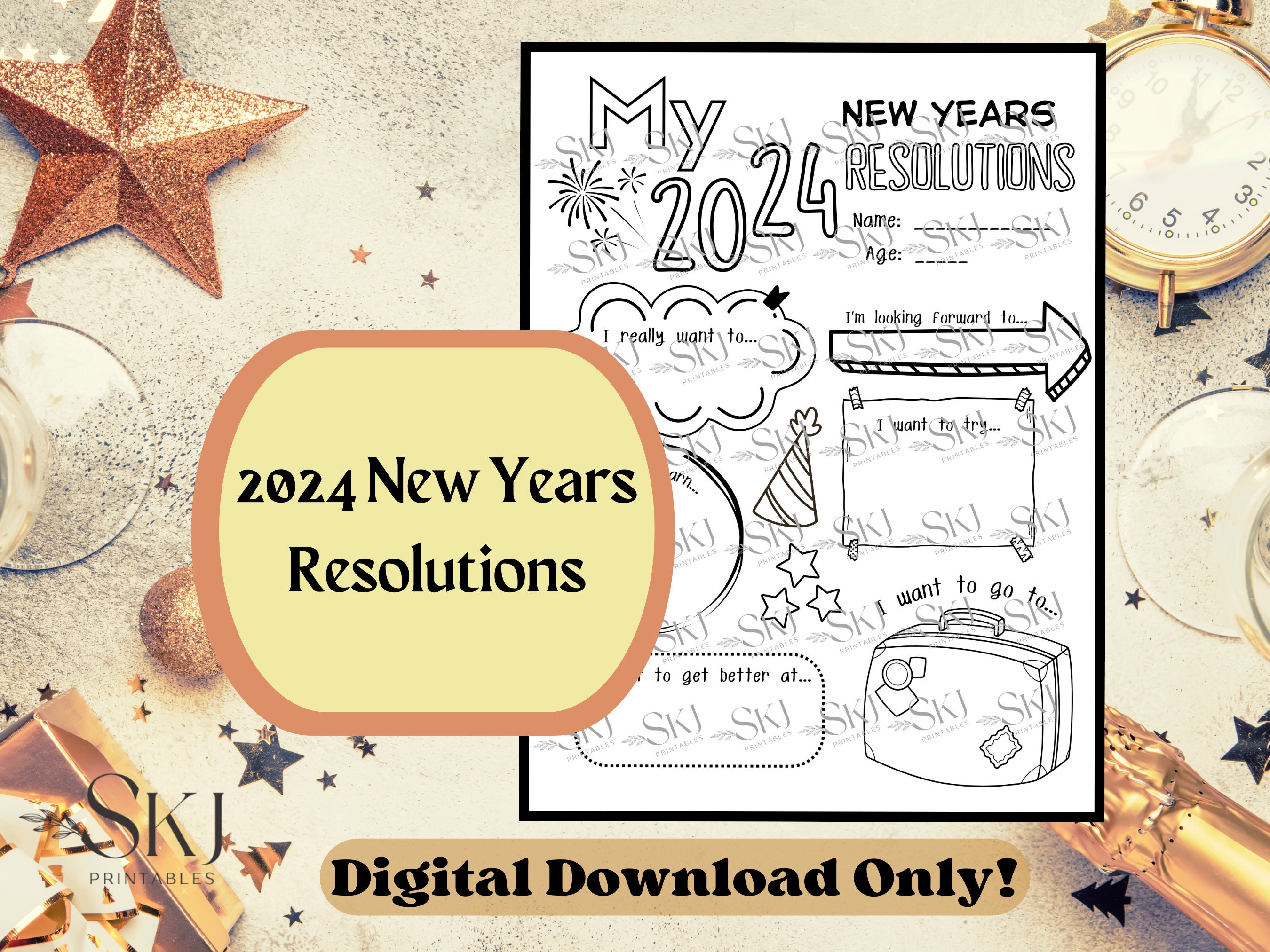 PRINTABLE 2024 New Years Resolutions Worksheet, New Year's Activity for ...