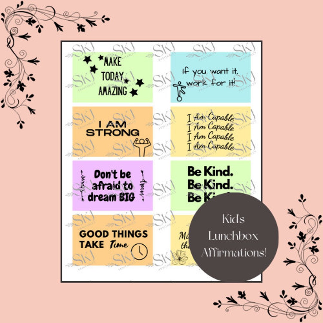 PRINTABLE Kid's Lunchbox Affirmations, Love Notes for Kids, Lunchbox ...