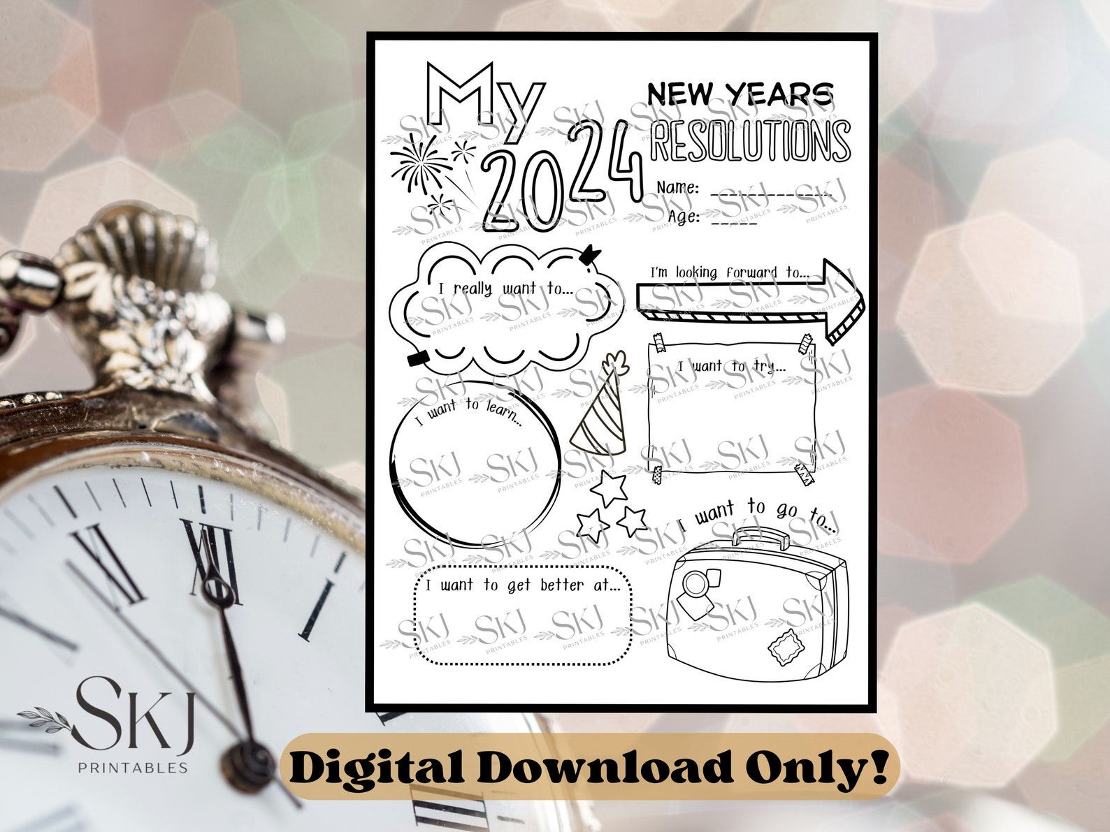 PRINTABLE 2024 New Years Resolutions Worksheet, New Year's Activity for ...