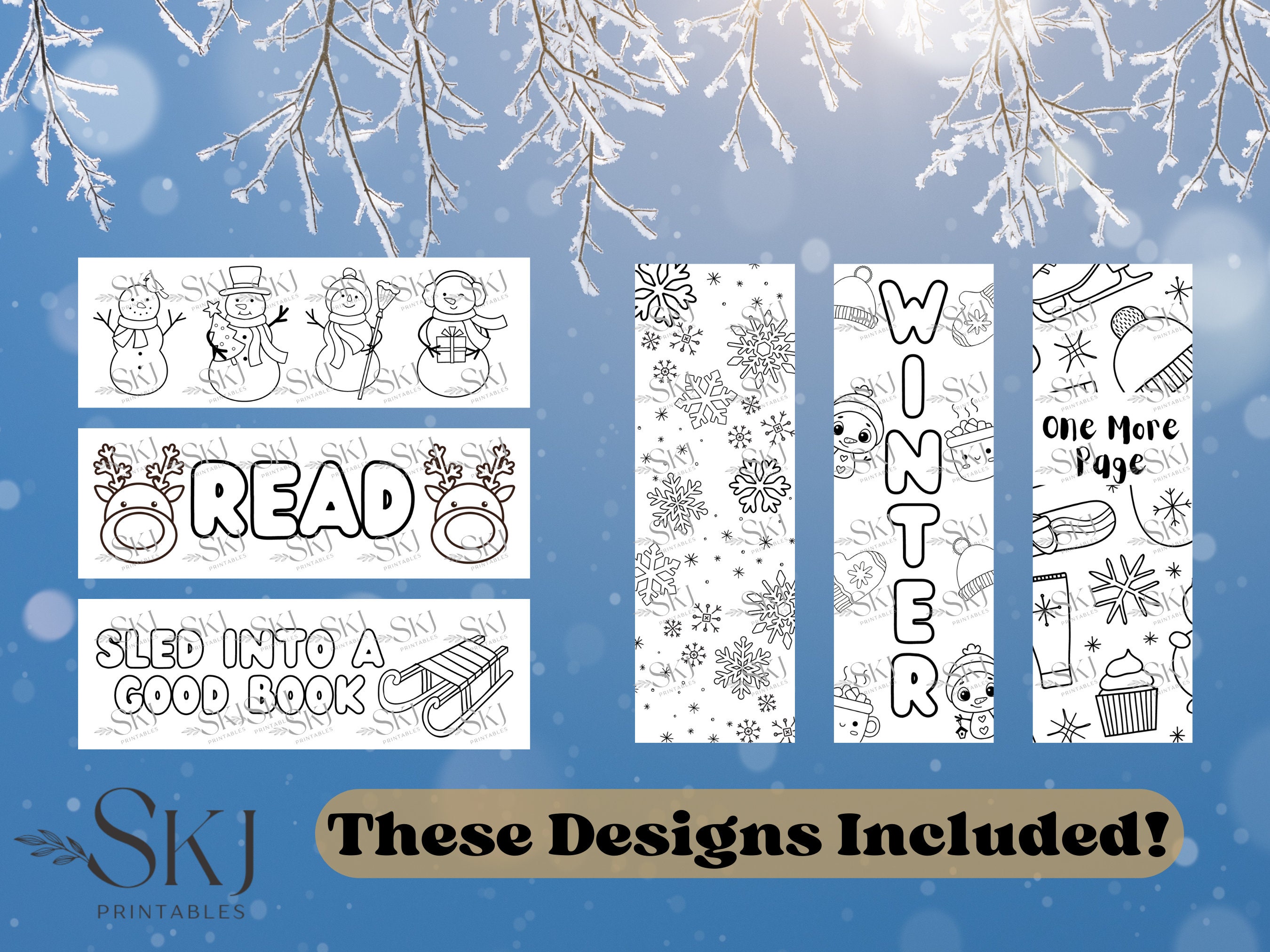 PRINTABLE Winter-themed Bookmarks, Coloring Bookmarks, Snowflake ...