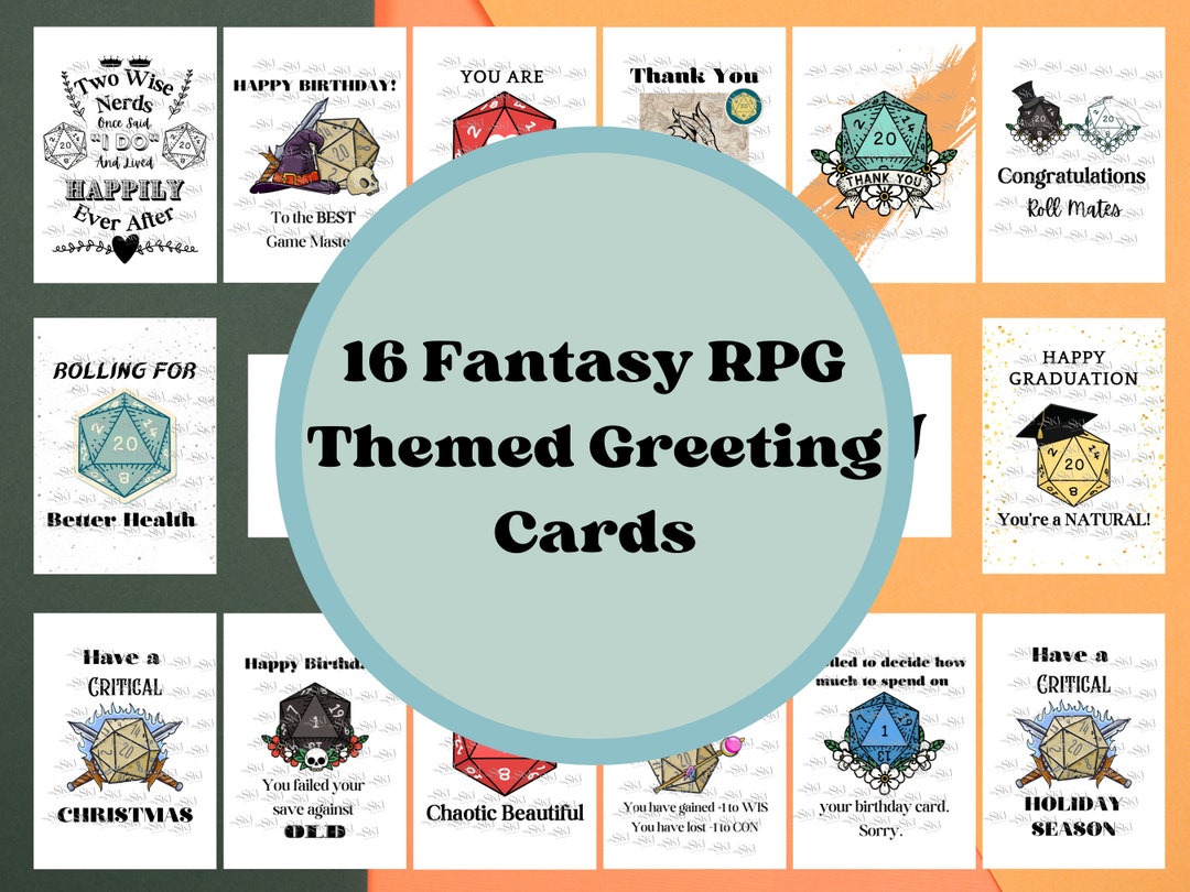 PRINTABLE BUNDLE Fantasy RPG Greeting Cards - Fantasy Birthday Cards ...
