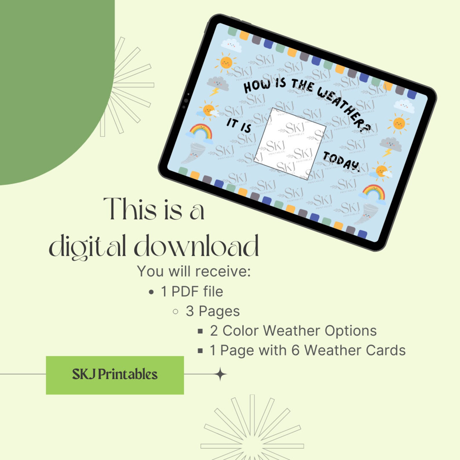 PRINTABLE Daily Weather Chart, Classroom Decor, Weather Chart Classroom ...