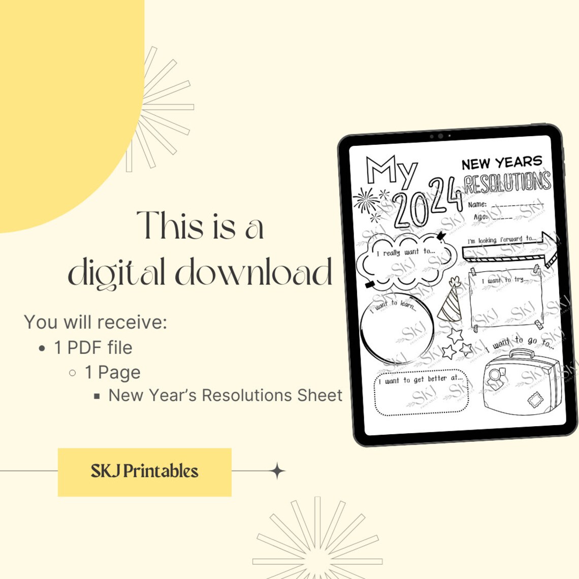 PRINTABLE 2024 New Years Resolutions Worksheet, New Year's Activity for ...