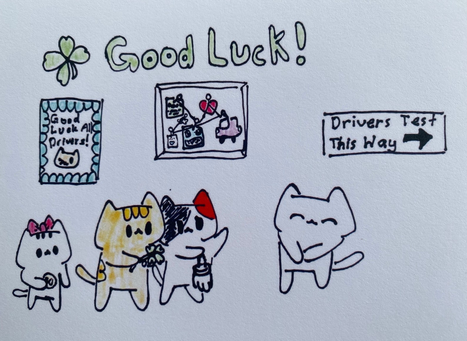 Cat "good Luck" Card - Cute Kawaii Cats, Wishing Good Luck and Best ...