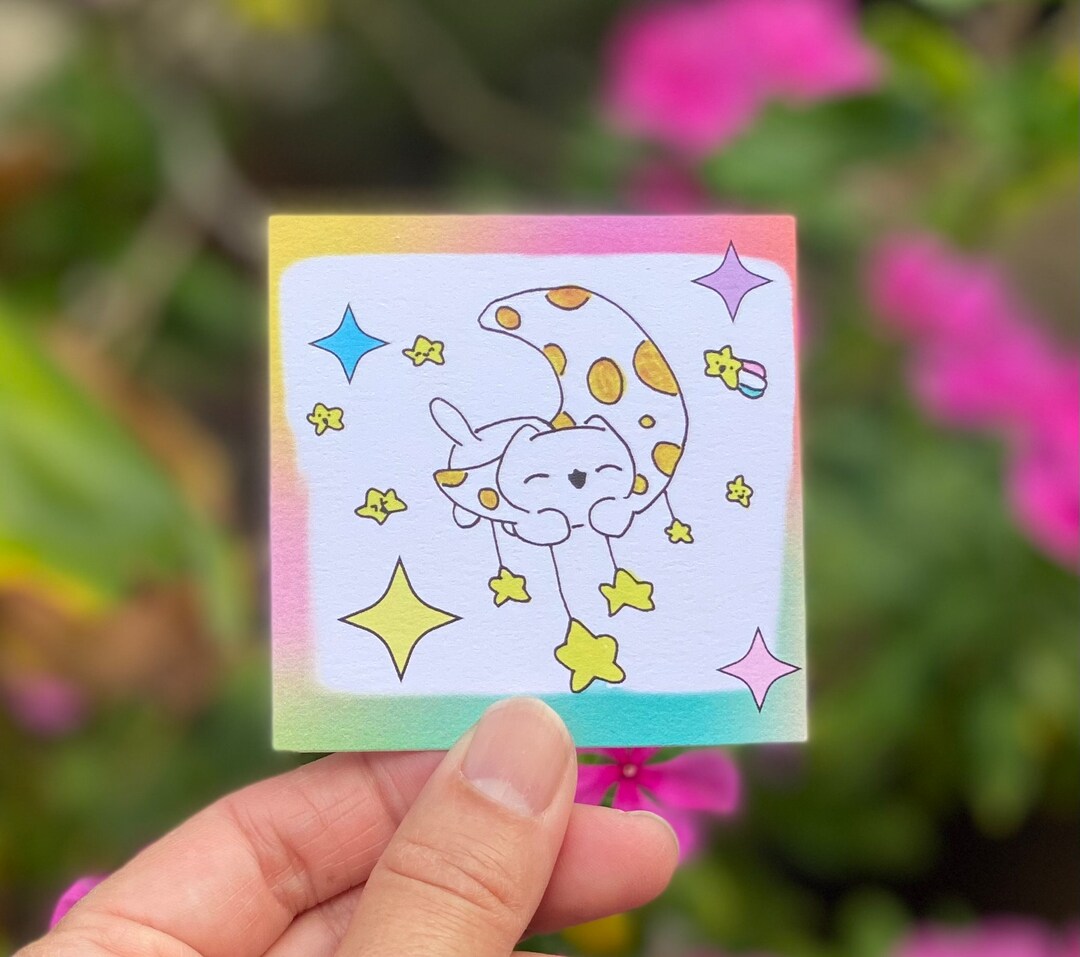 Cat "moon and Stars" Mini Card - Rainbow - Etsy