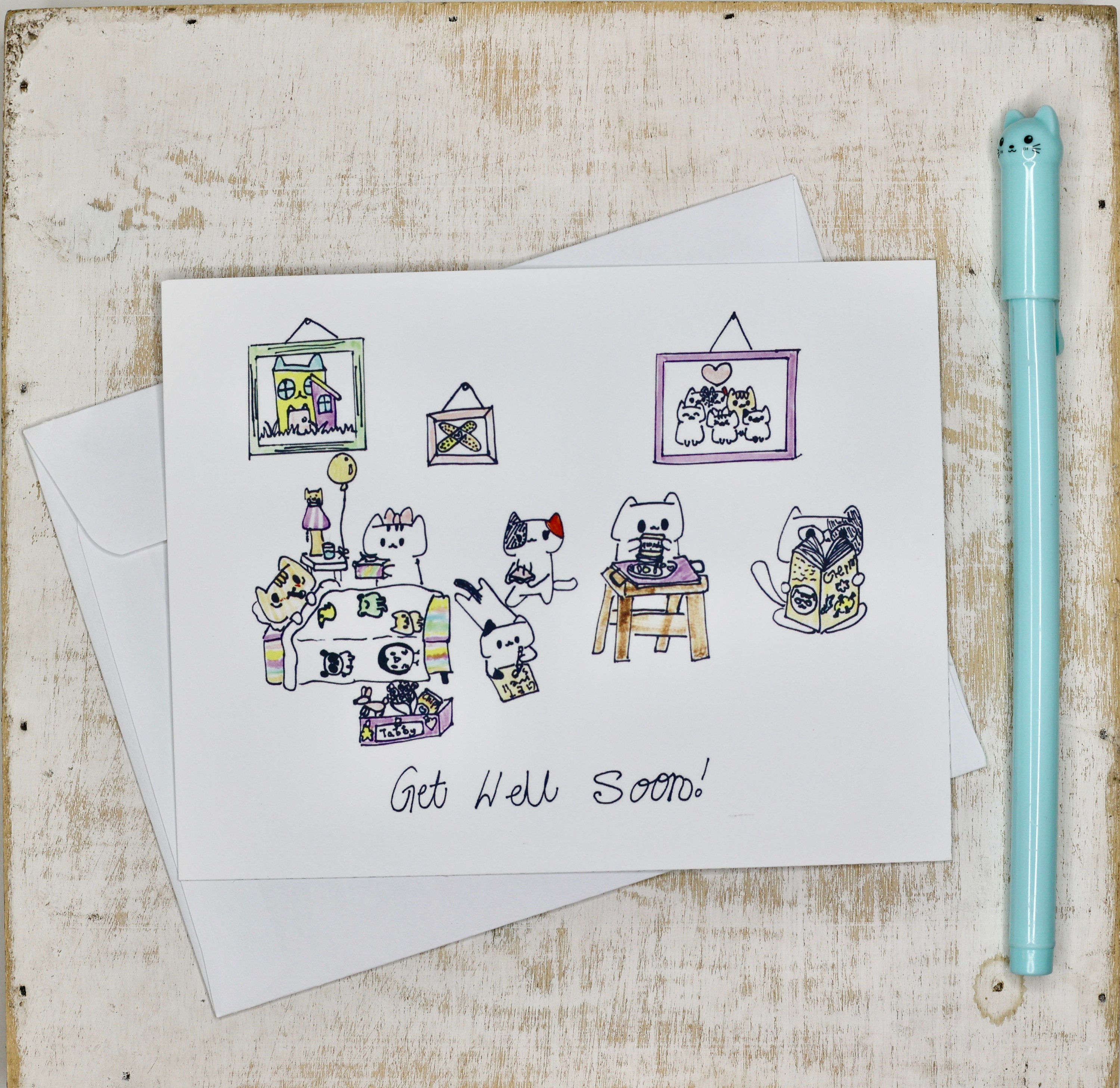 Cat get Well Soon Card Cute Cat Card, for Friends, Family, Thinking of ...