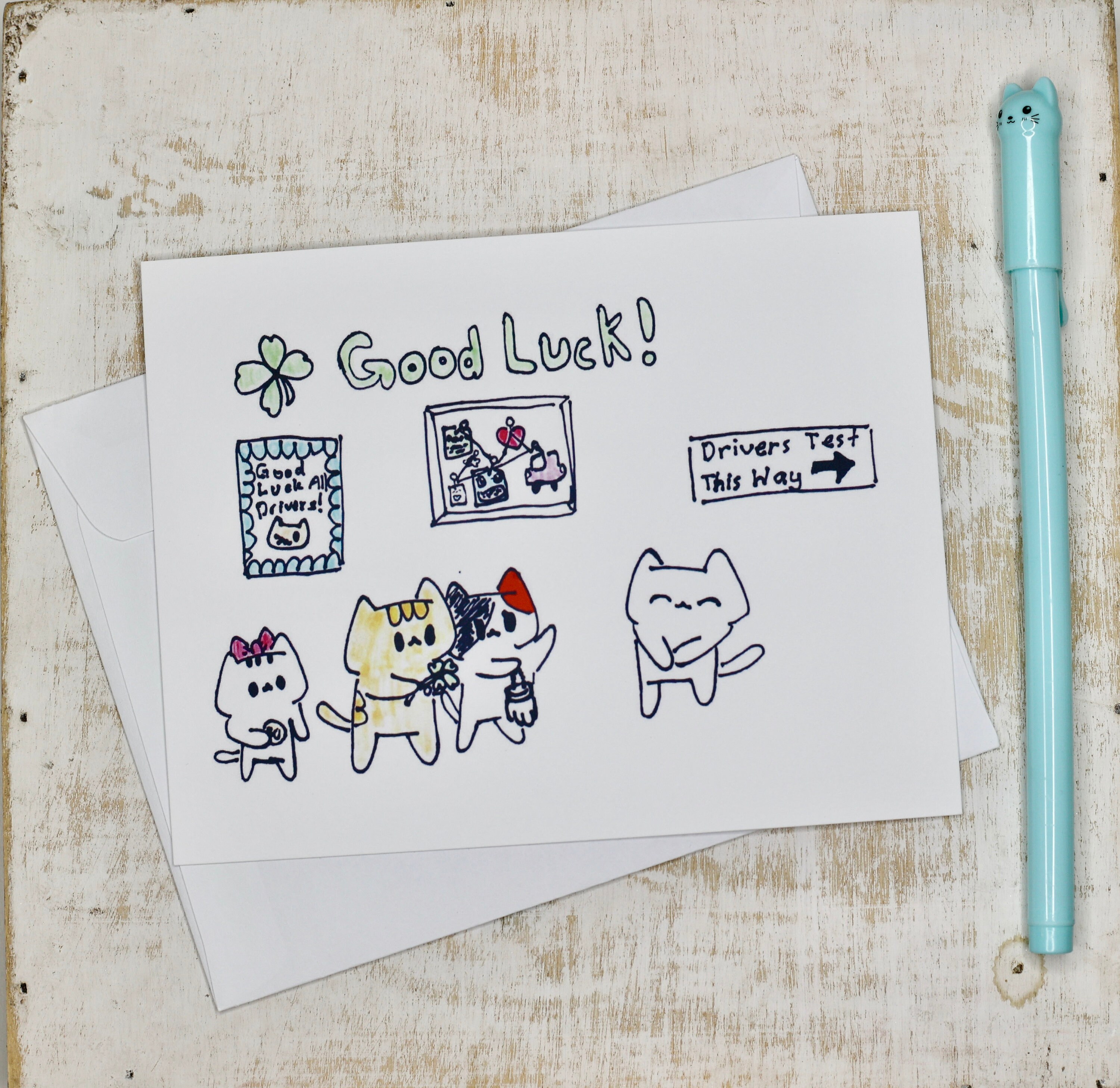 Cat good Luck Card Cute Kawaii Cats, Wishing Good Luck and Best Wishes ...