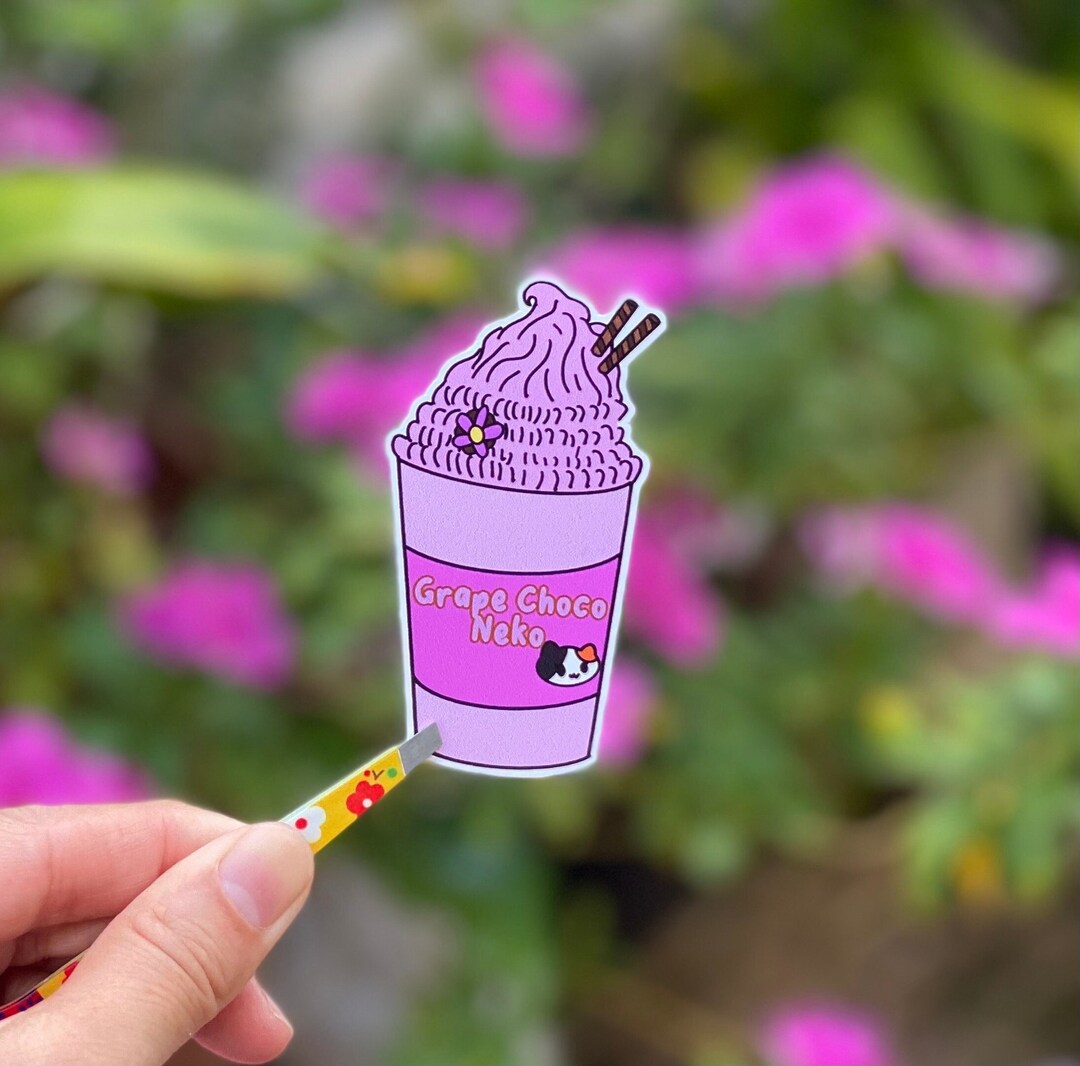 Grape Choco Neko Sticker - Diecut Waterproof Vinyl Sticker for Cat ...