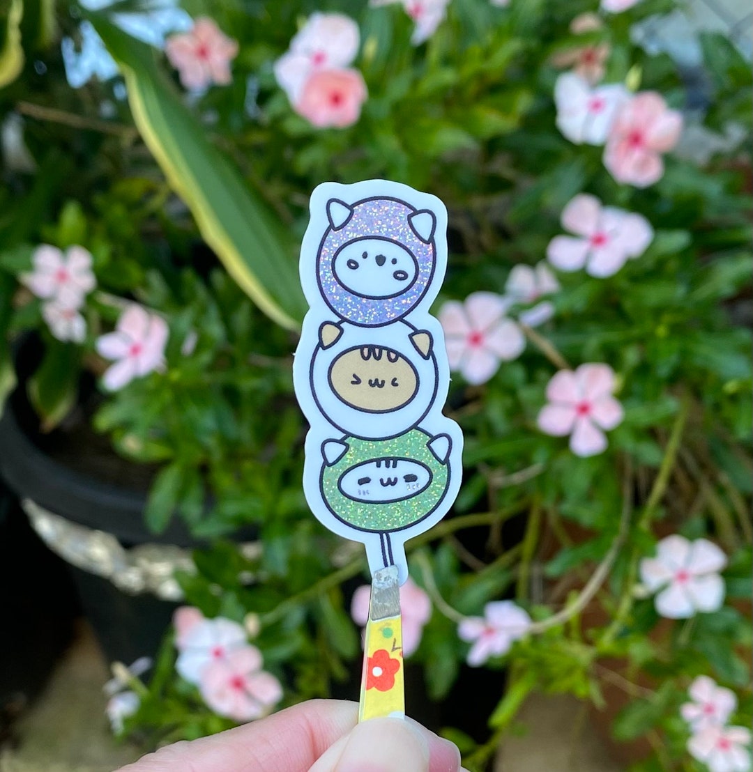 Cat Dango Glitter Sticker - Diecut Vinyl Waterproof Glitter Sticker for ...