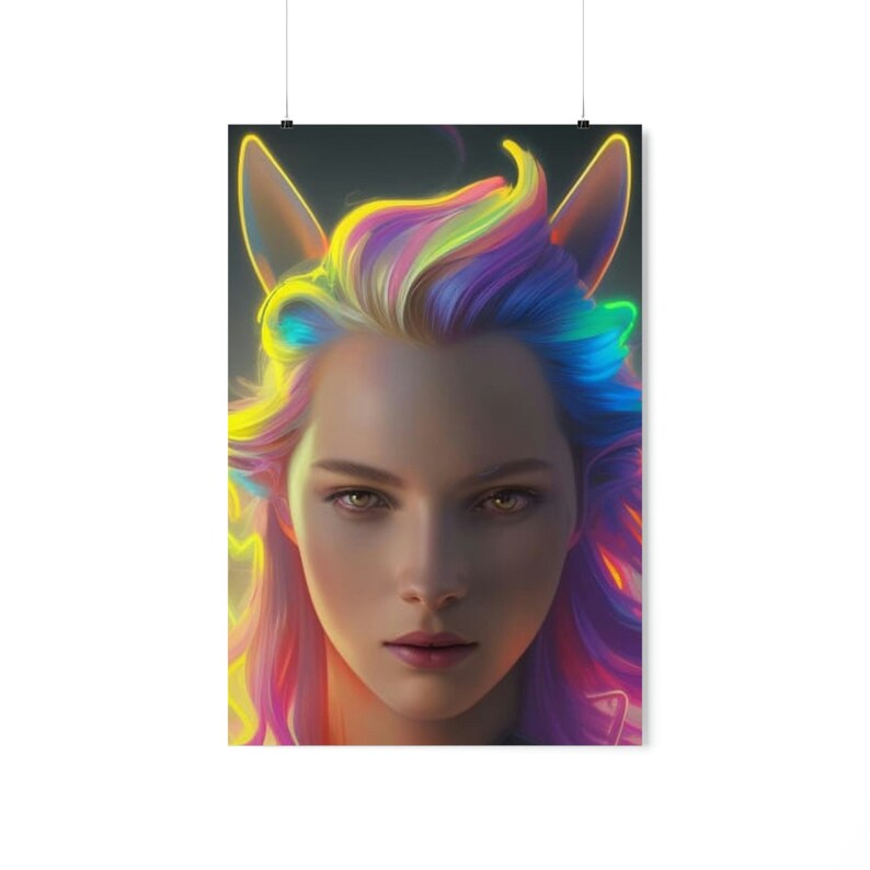Neon 4K Wall Art Portrait of Unicorn, AI Art, Digital Prints, Fantasy ...