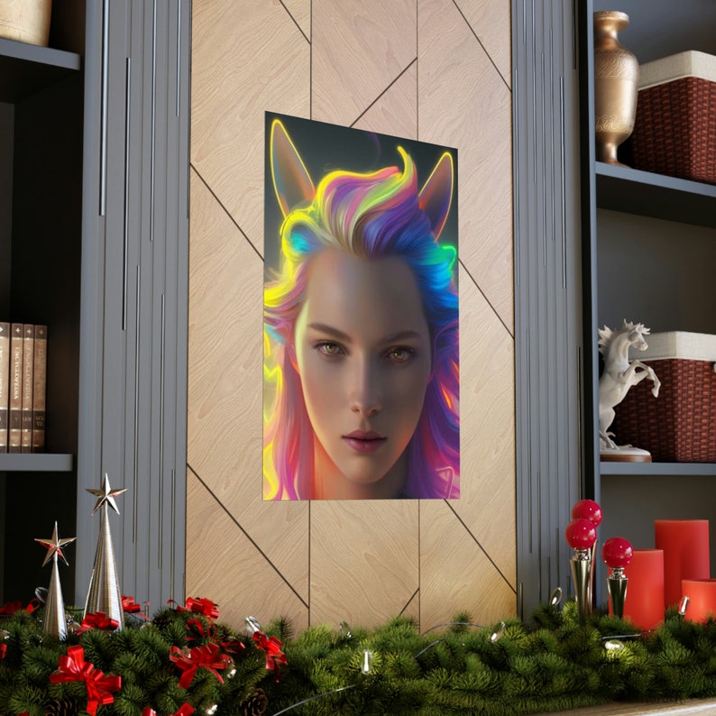 Neon 4K Wall Art Portrait of Unicorn, AI Art, Digital Prints, Fantasy ...