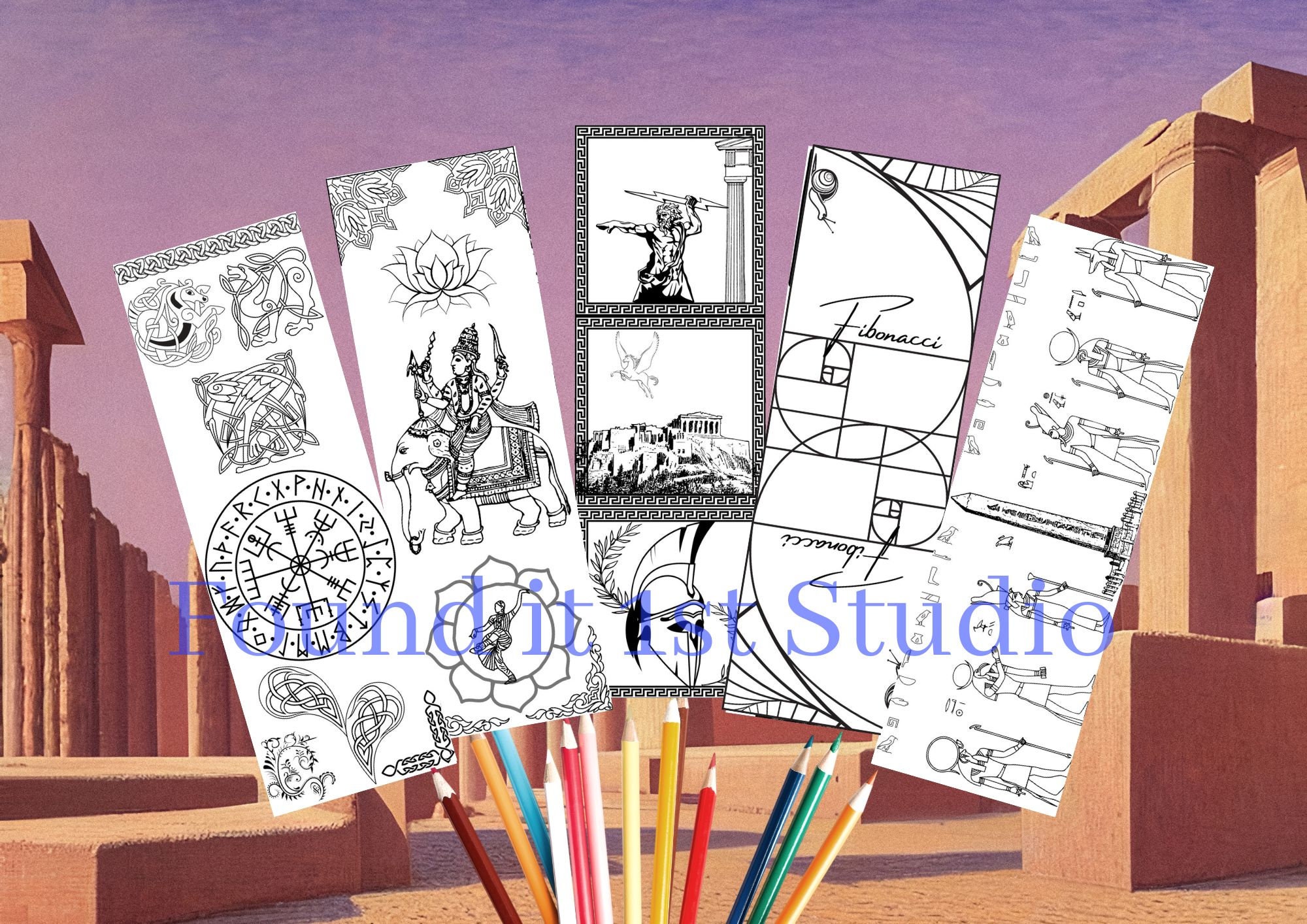 10 Unique Printable Colouring Bookmarks - Kids Ancient Art Style ...