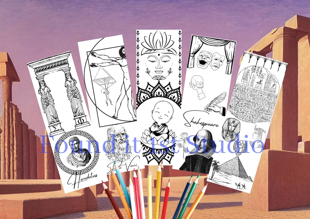 10 Unique Printable Colouring Bookmarks - Kids Ancient Art Style ...