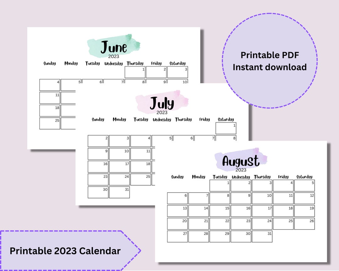 2023 Monthly Calendar Printable Landscape A3, A4, A5 Printable Calendar ...