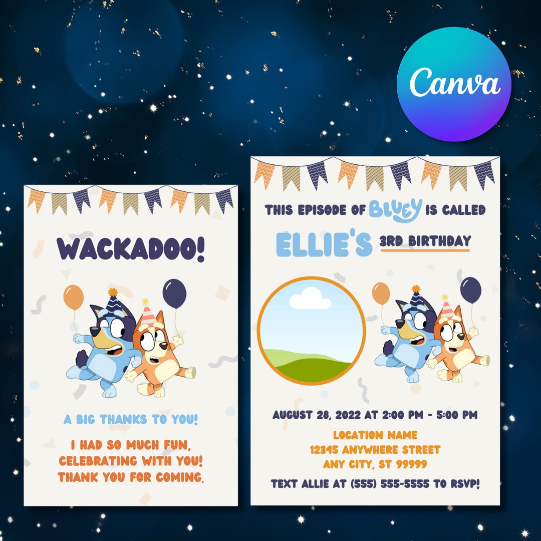 Bluey With Photo Placement Modern Beige Simple Theme Digital Birthday ...