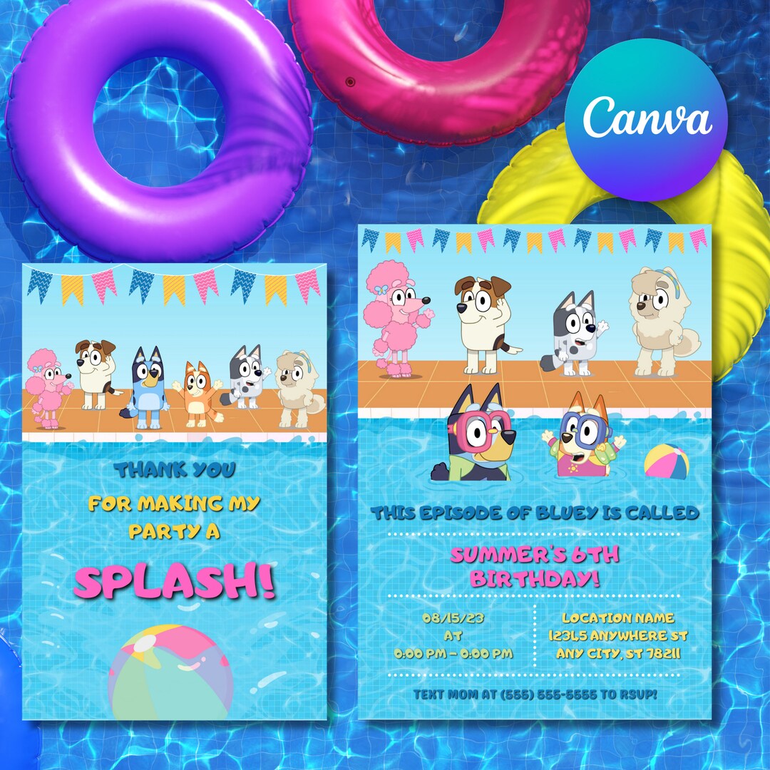 Bluey & Friends Summer Pool Party Theme Digital Birthday Party ...