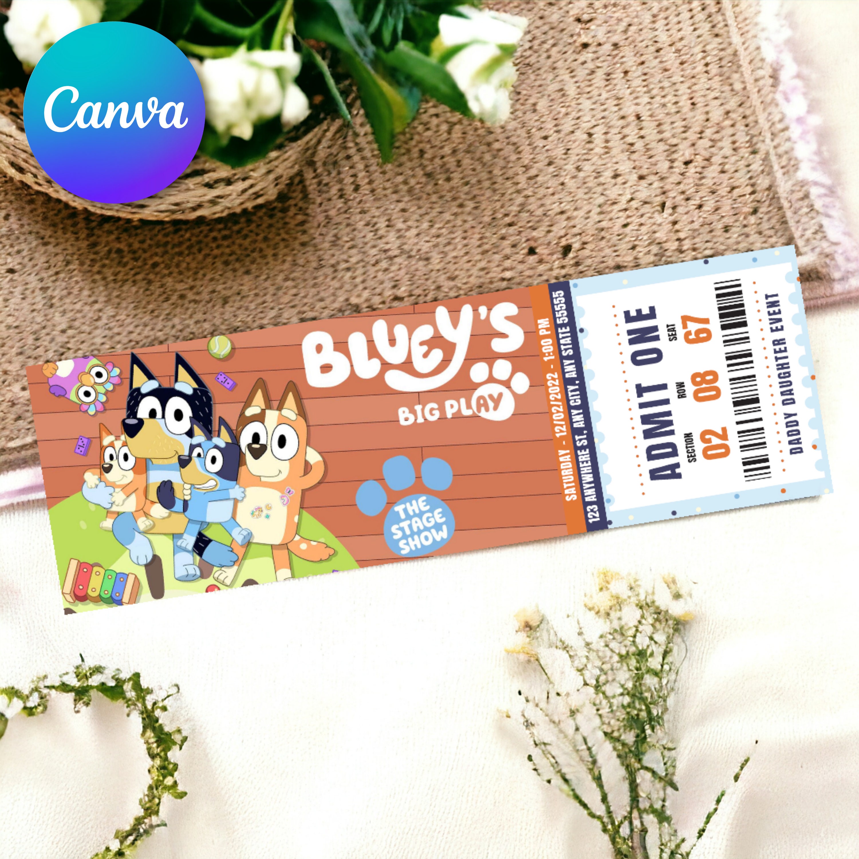 Bluey Digital Ticket Event Show Ticket Template - Etsy