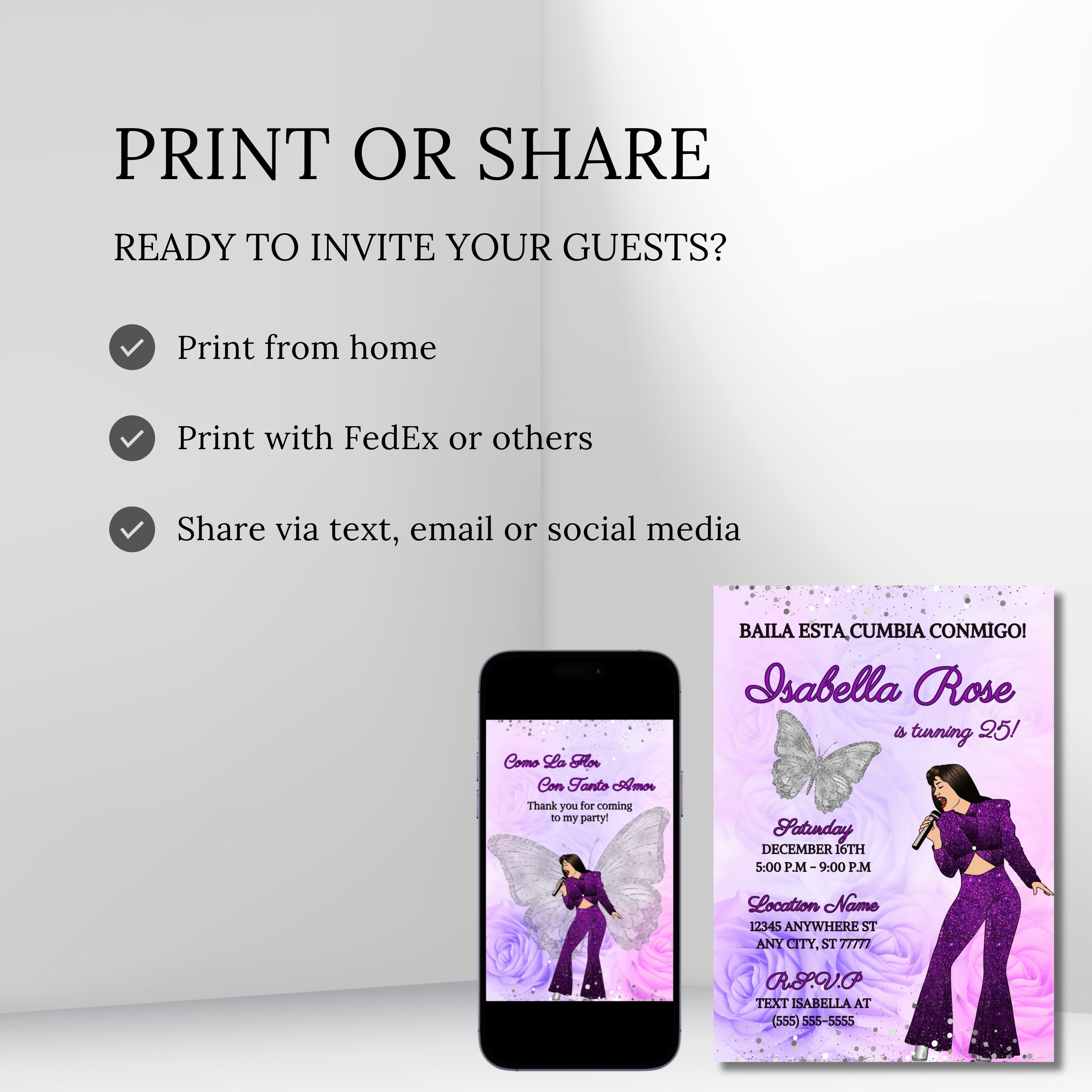 Selena Quintanilla, Como La Flor, Purple and Silver Theme Digital ...