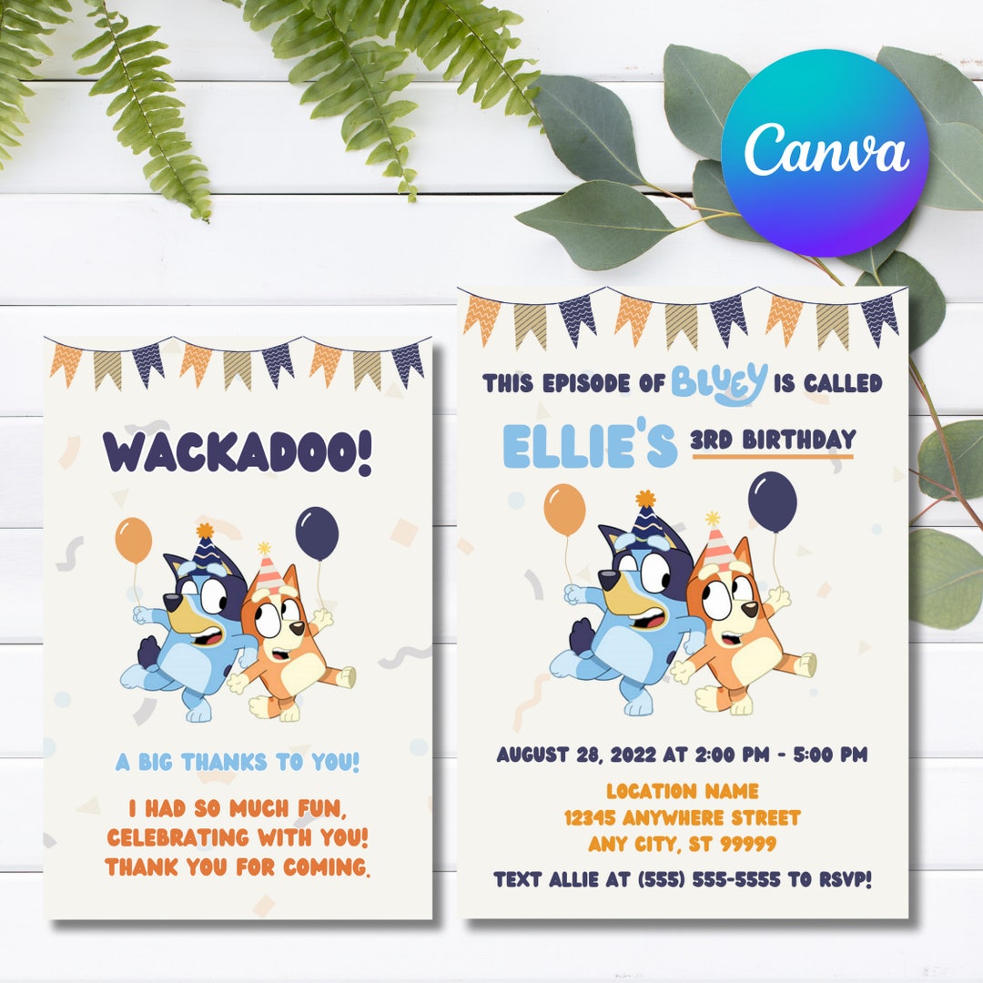 Bluey Modern Beige Simple Theme Digital Birthday Party Invitation ...