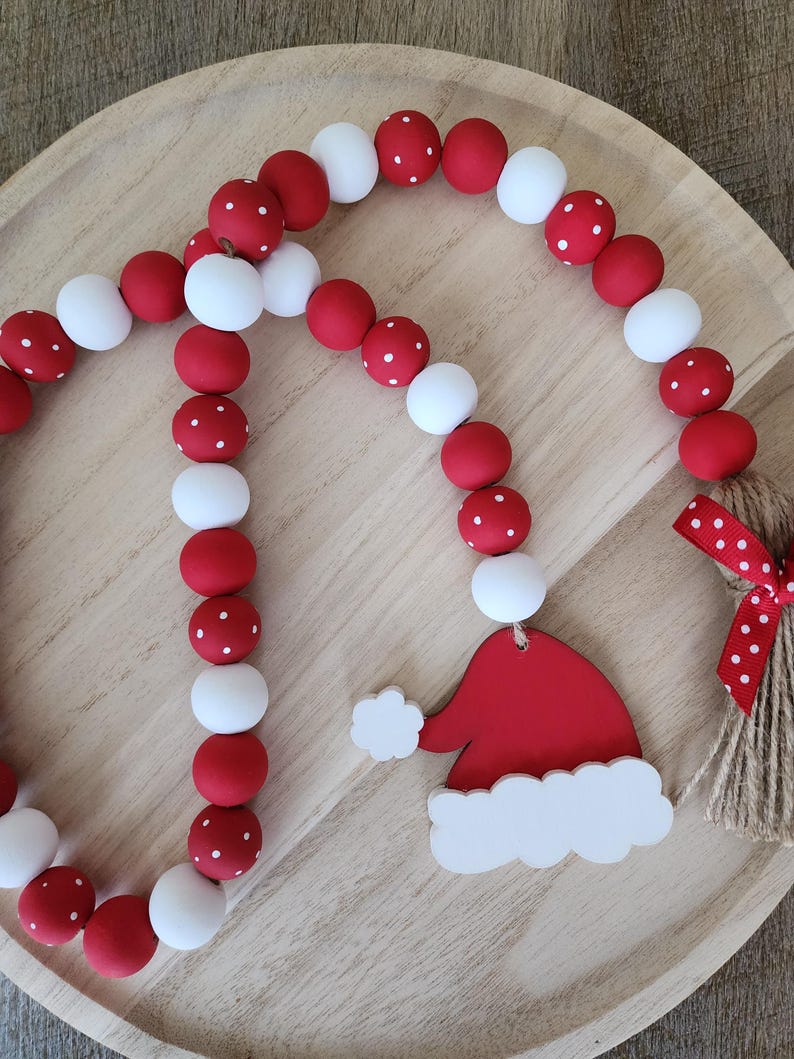 Santa Beaded Garland - Christmas Tray Decor - Etsy