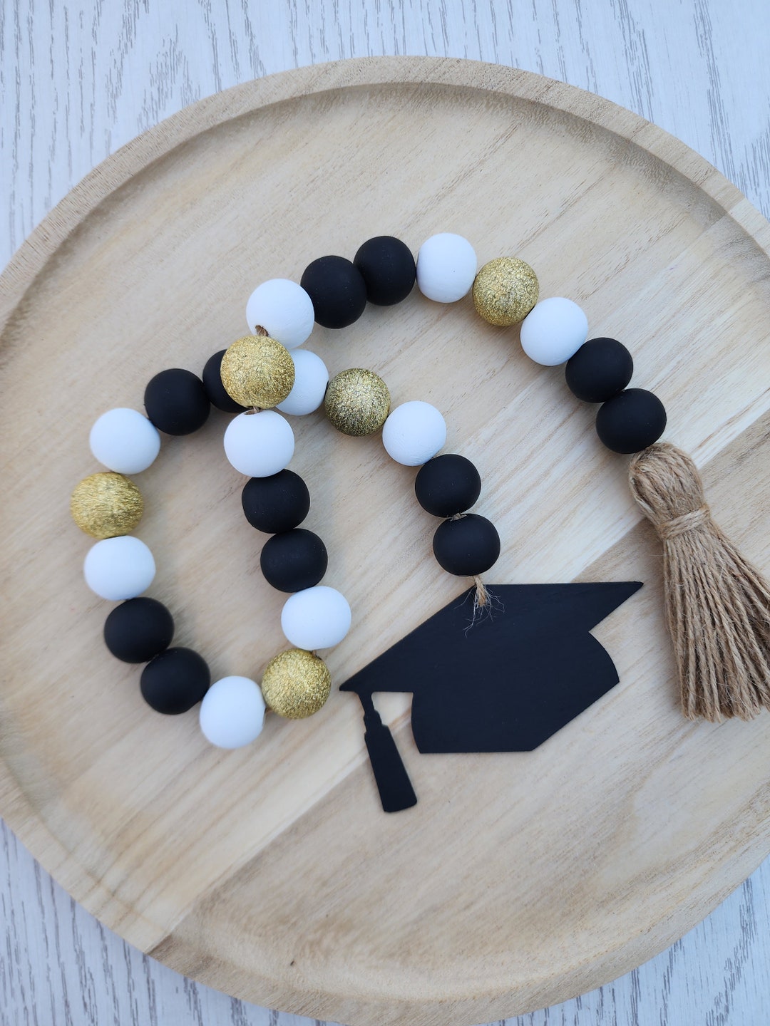 Graduation Party Decoration - Tiered Tray Decor - Wood Bead Garland ...