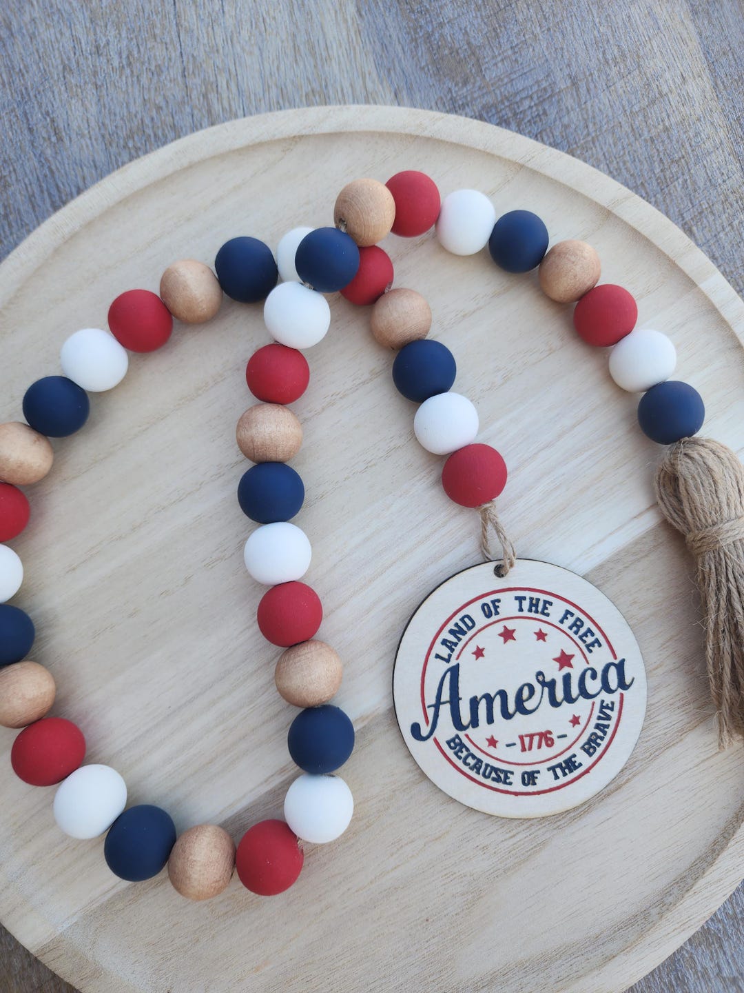 Independence Day Wood Bead Garland - Patriotic Decor - Decorative Tray ...
