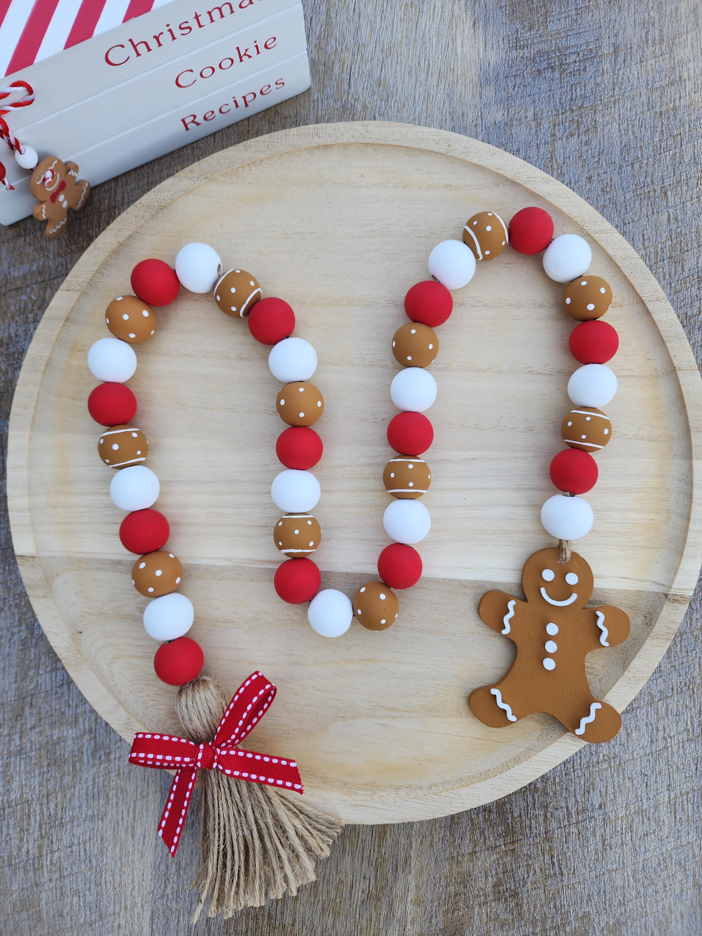 Gingerbread Decor | Wood Bead Garland | Christmas Tray Decor - Etsy