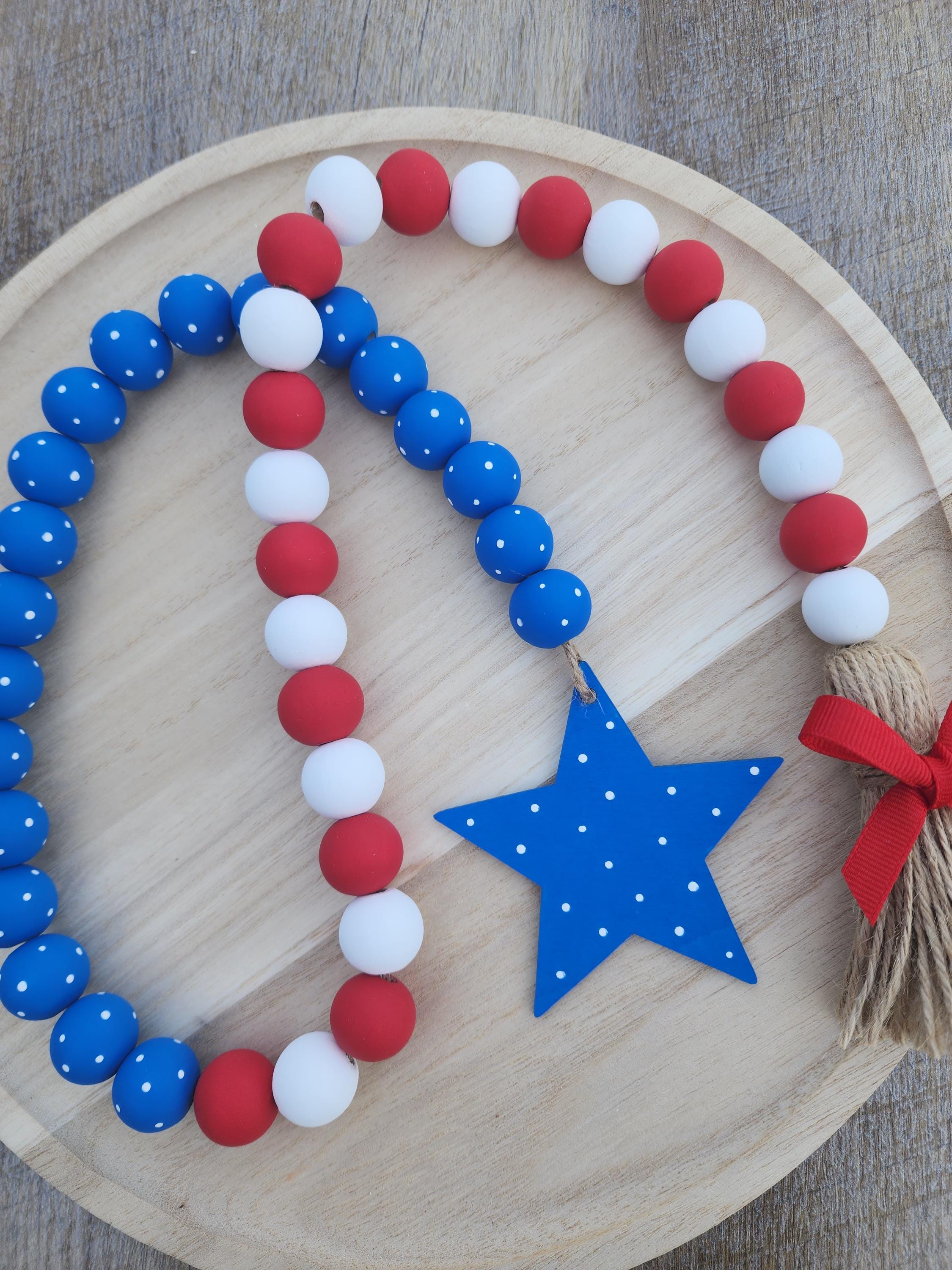 4th of July Garland - Red, White, and Blue Tiered Tray Decor ...