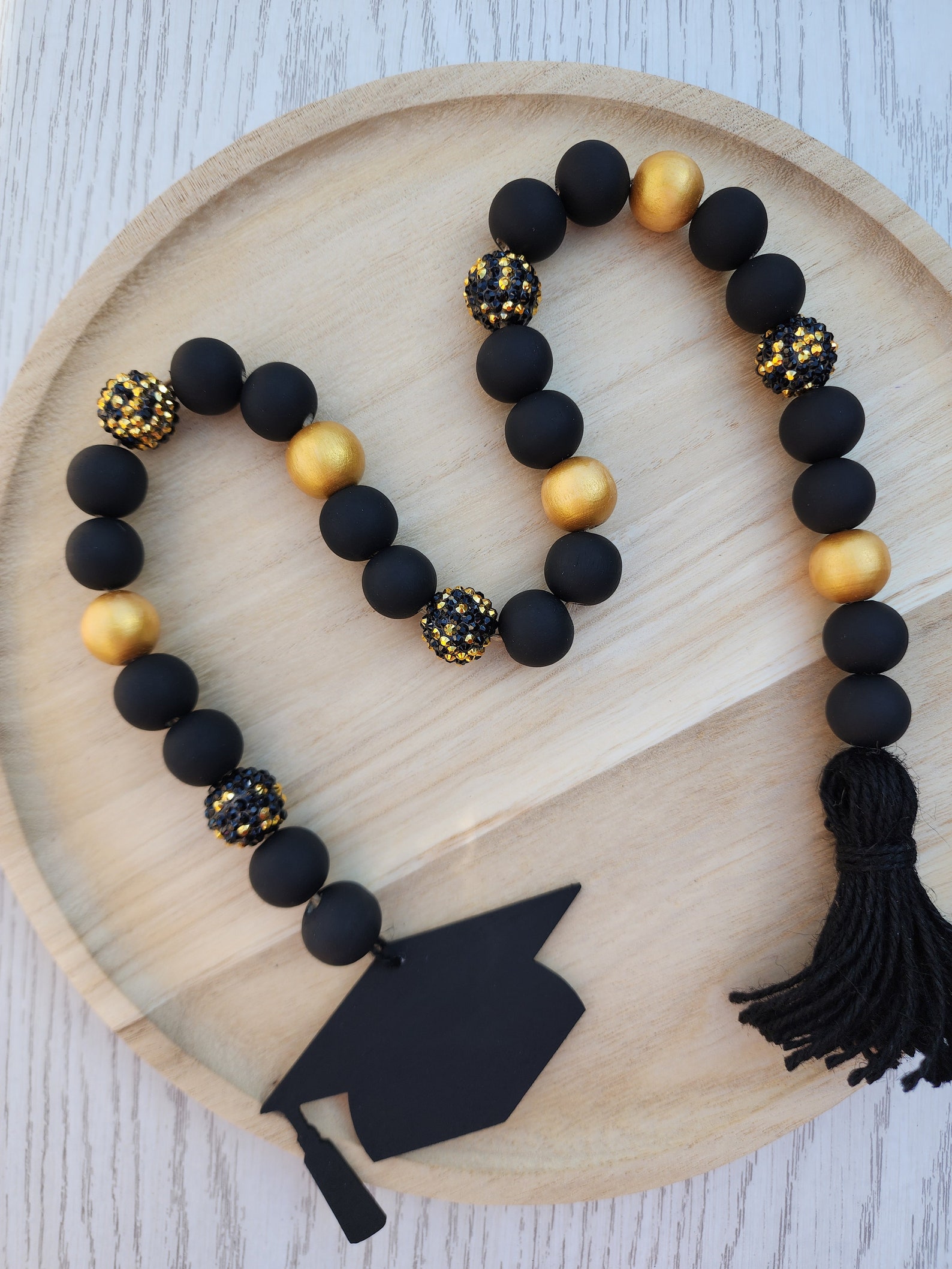 Graduation Party Decoration - Tiered Tray Decor - Wood Bead Garland ...