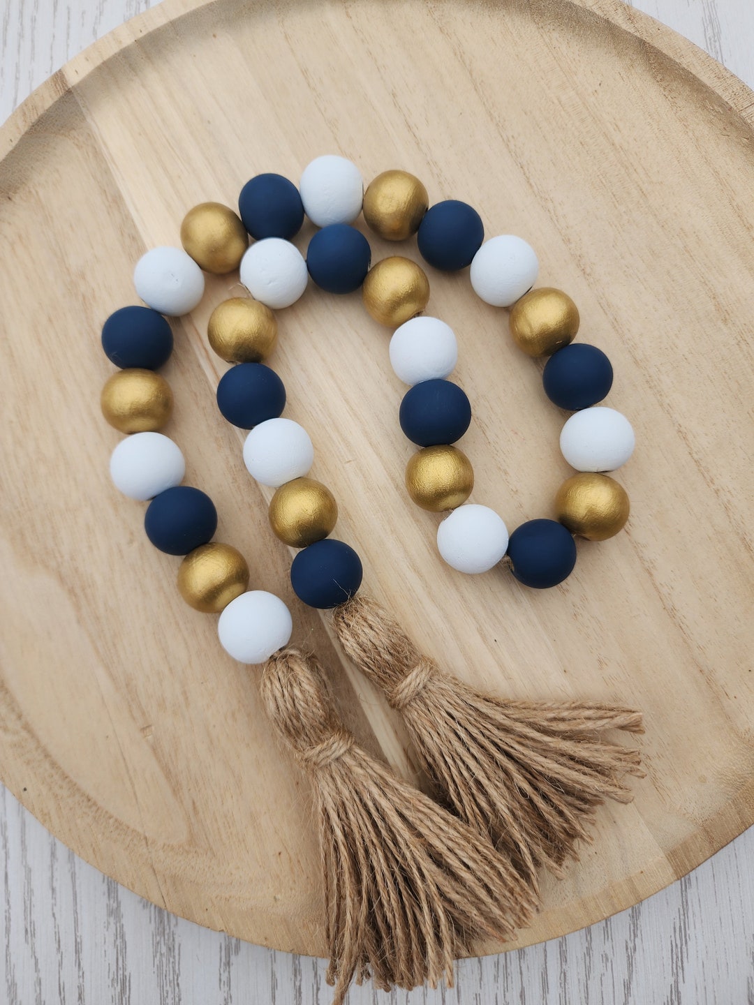 Christmas Navy and Gold Bead Garland Christmas Tiered Tray Decor Bead ...