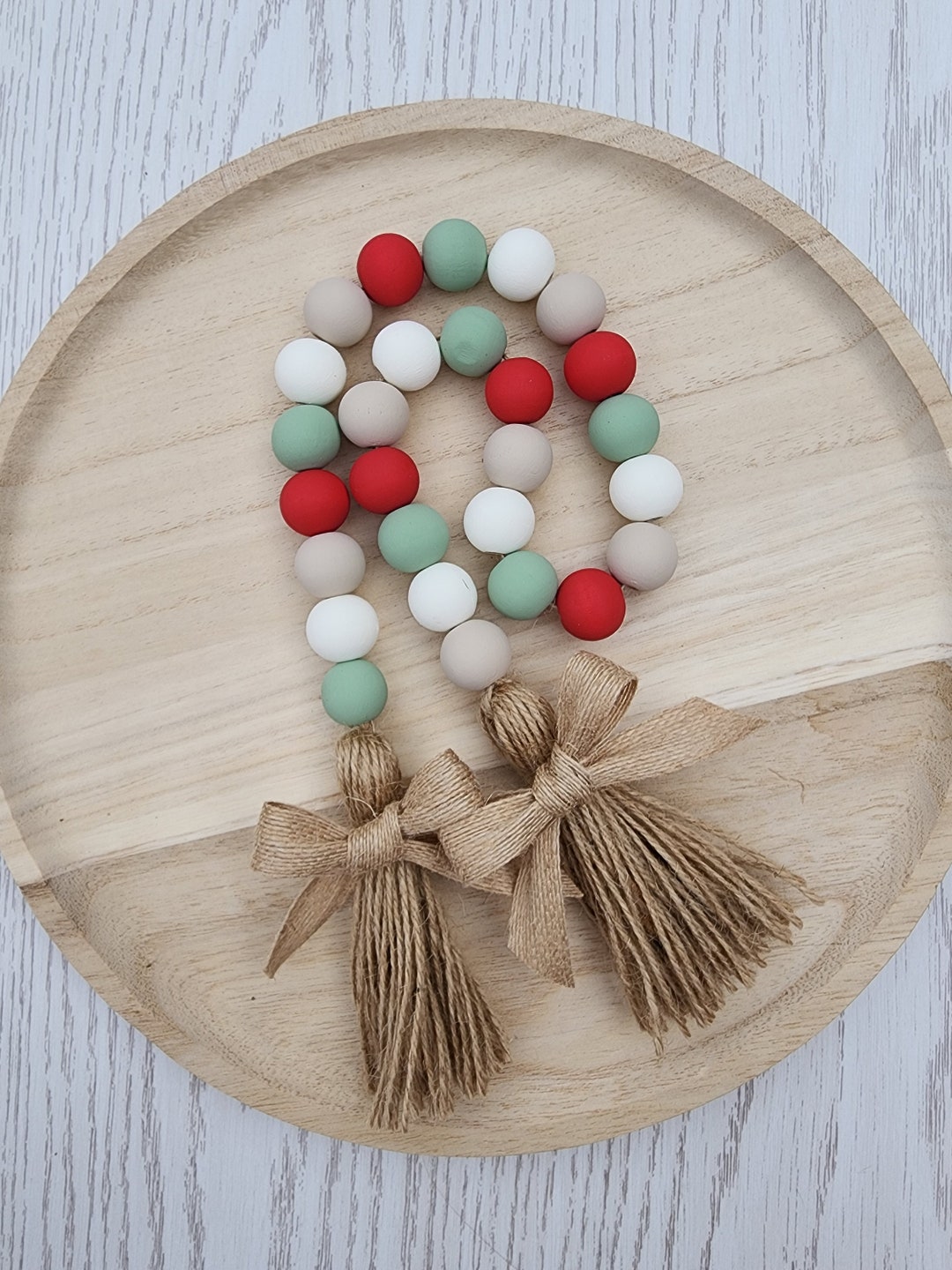 Christmas Wood Bead Garland Christmas Tiered Tray Garland - Etsy