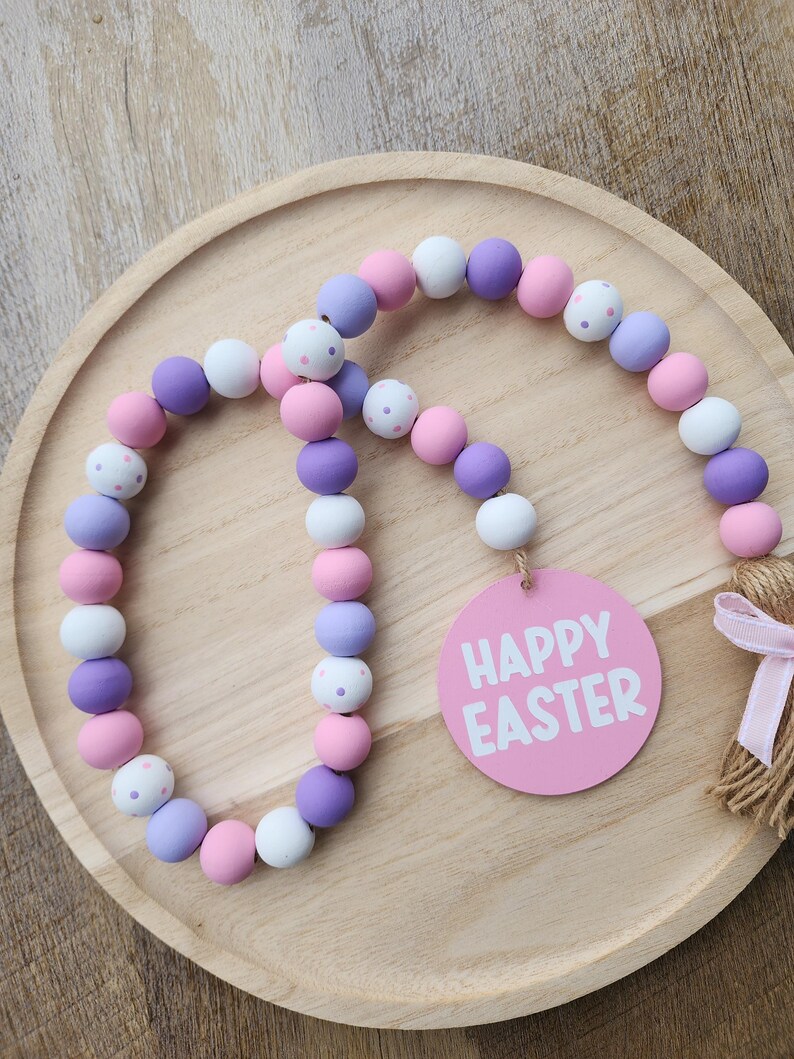 Easter Wood Bead Garland - Happy Easter - Spring Tray Decor - Etsy